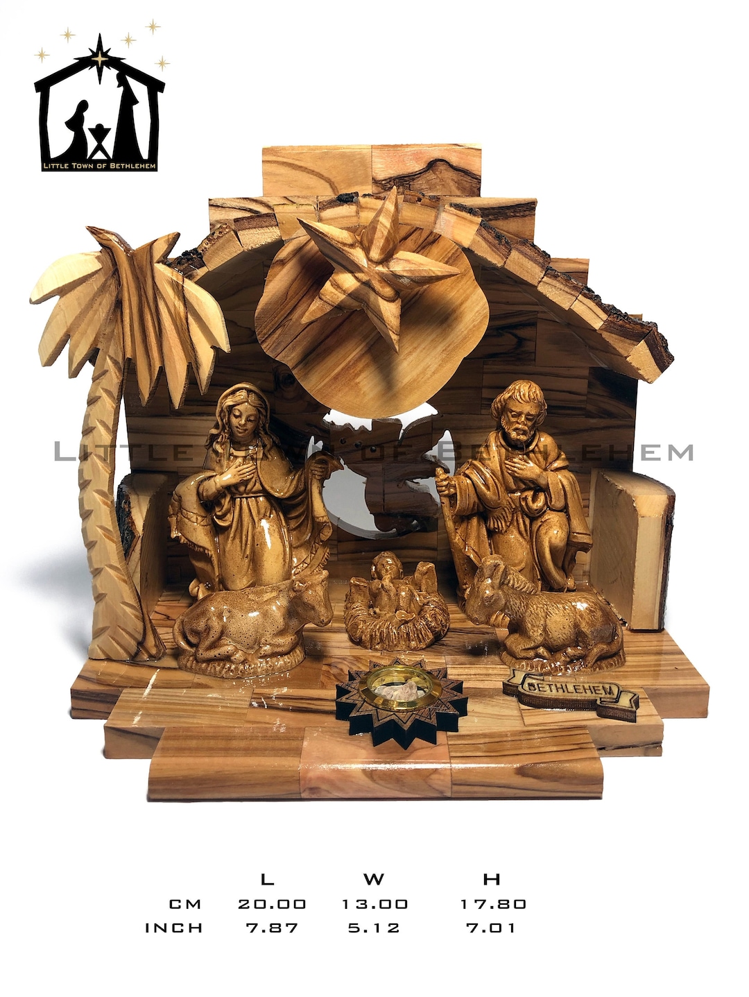 Rustic Large Olive Wood Musical Nativity Scene With Holy Incense / Bark ...