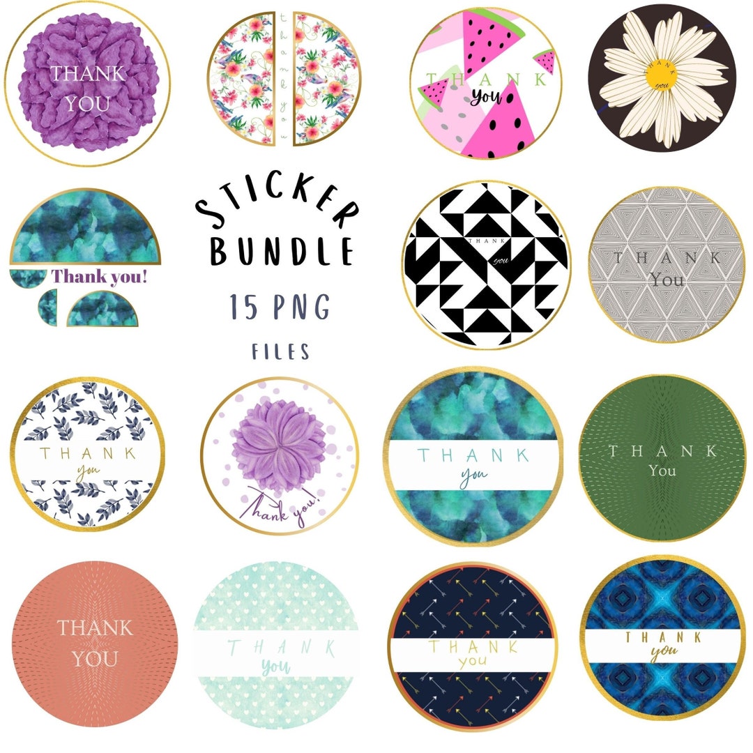 Stickers 15 Elegant Designs Digital Stickers, Printer-friendly, Thank ...