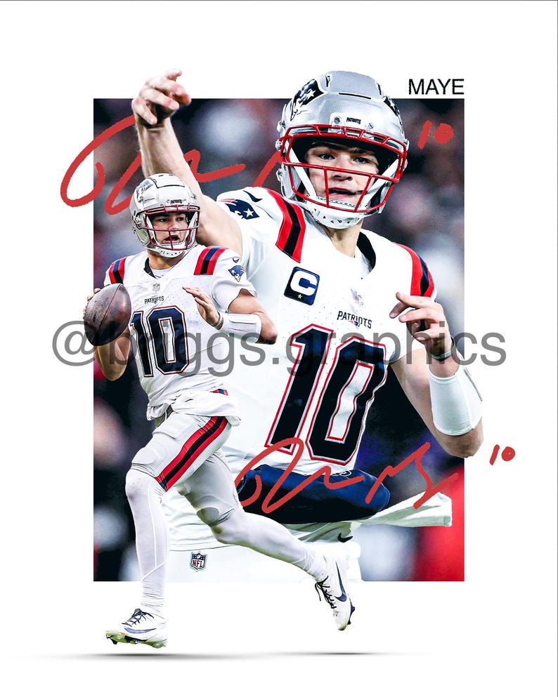 Drake Maye New England Patriots Football Poster, Sports Wall Decor ...