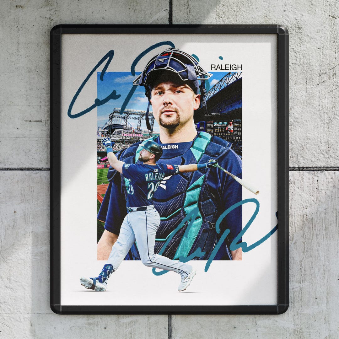 Cal Raleigh Seattle Mariners Baseball Poster, Sports Wall Decor Print ...
