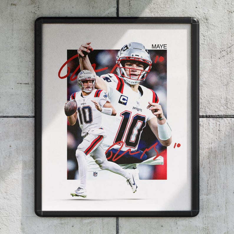 Drake Maye New England Patriots Football Poster, Sports Wall Decor ...