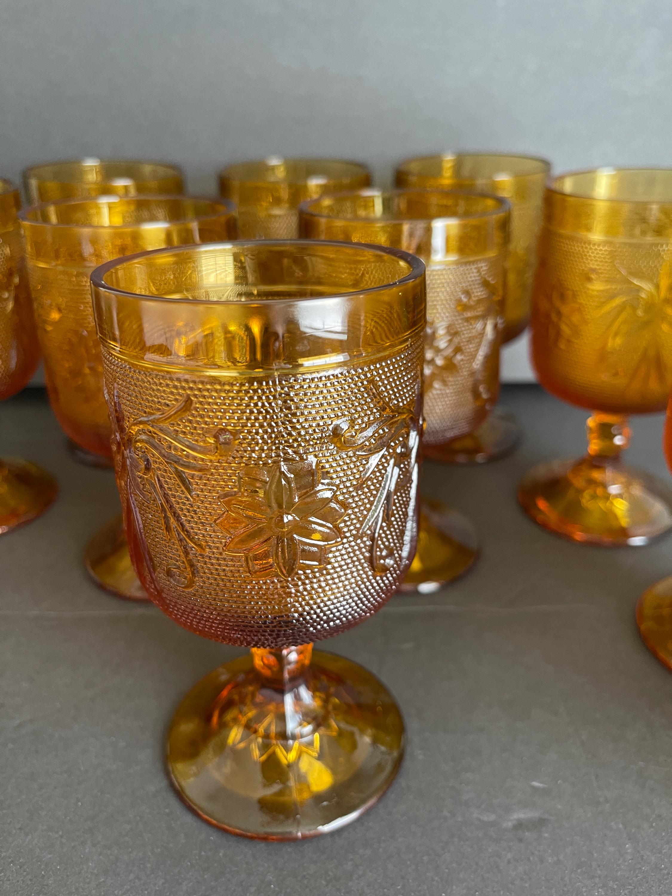 Vintage Amber Glass Goblets Footed Glasses 8 Oz Fall Dining Table Mid ...