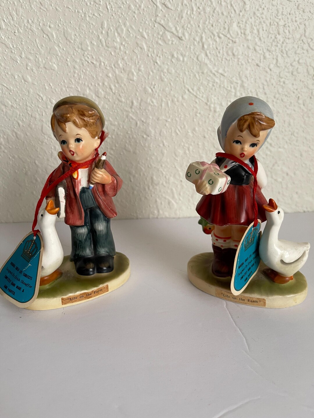 Erich Stauffer Boy and Girl Life on the Farm Figurines Original Paper ...