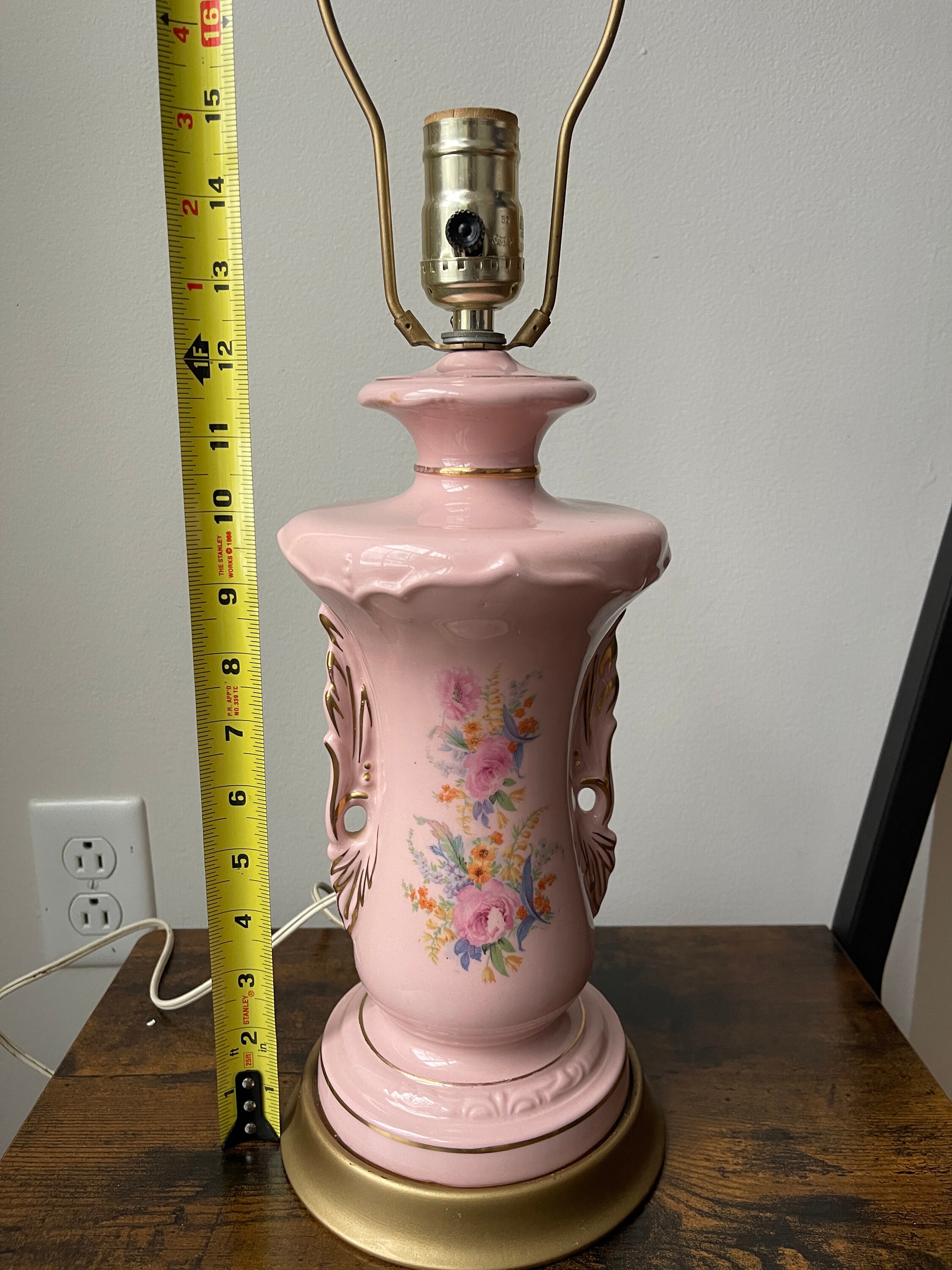 Vintage Pink and Gold Trim Porcelain Lamp With Flowers Romantic ...