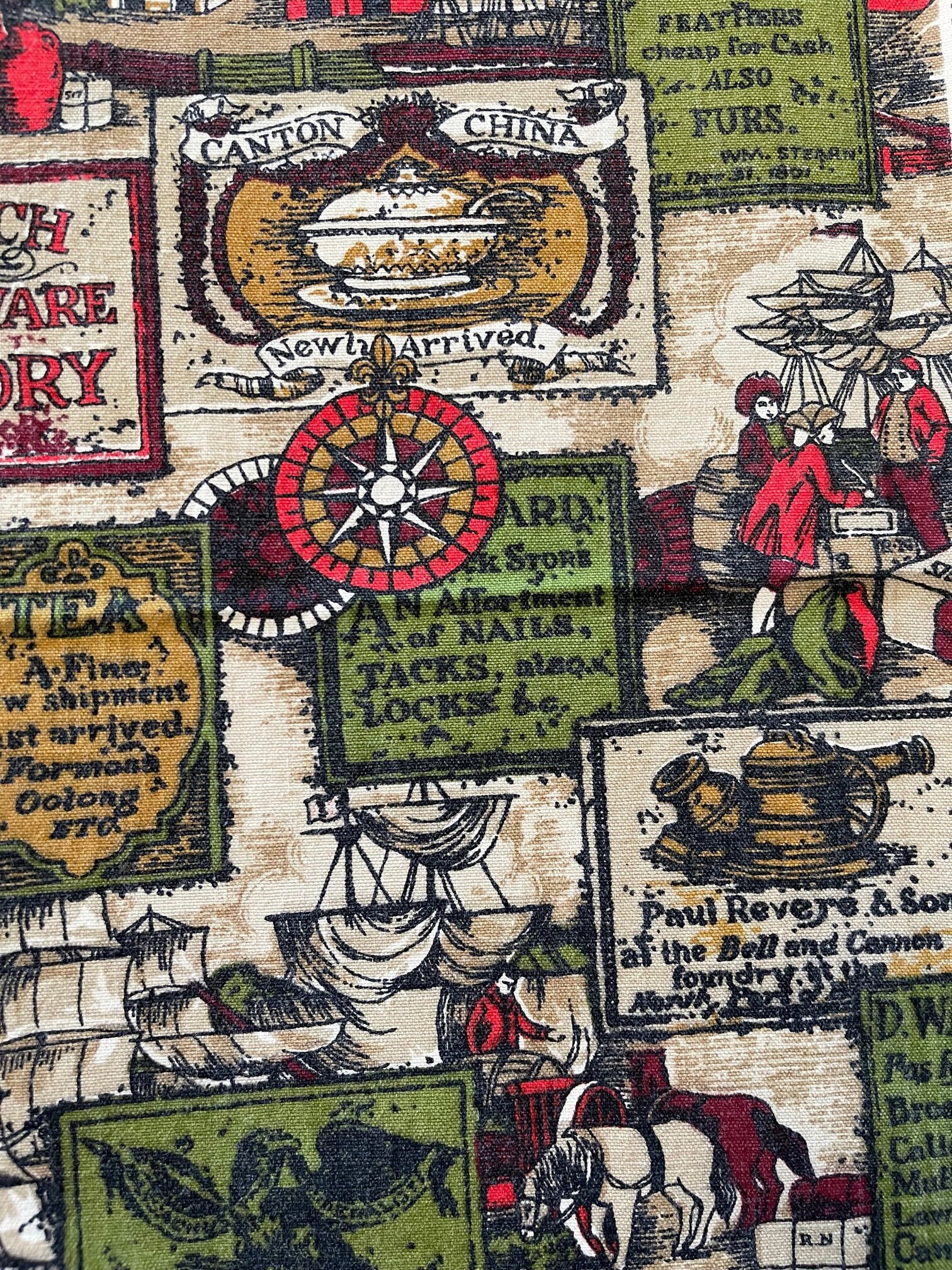 Vintage American Colonial Print Fabric 1970's Heavy - Etsy