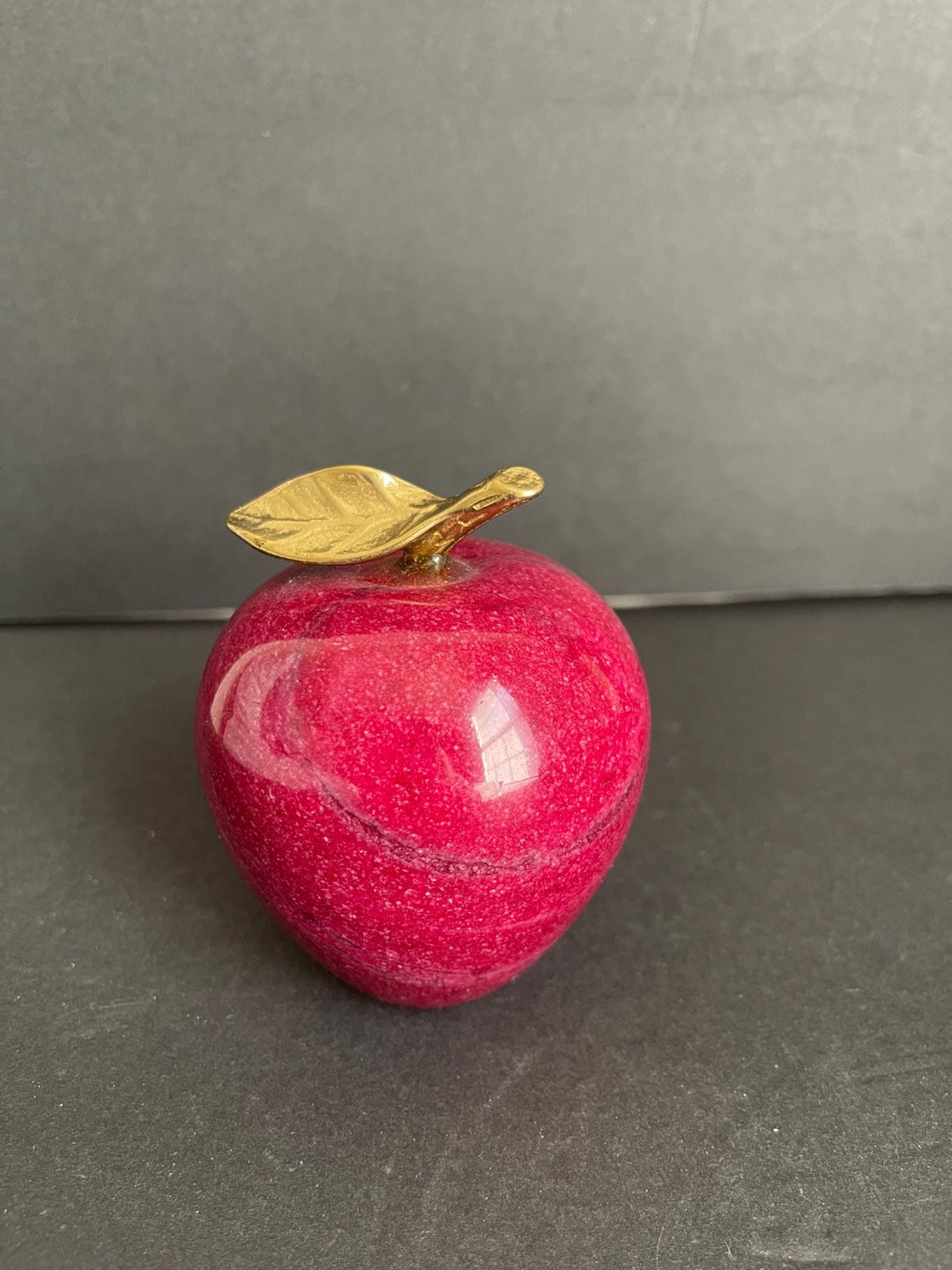 Vintage Alabaster Apple Paperweight: Brass Stem & Leaf Decor - Etsy