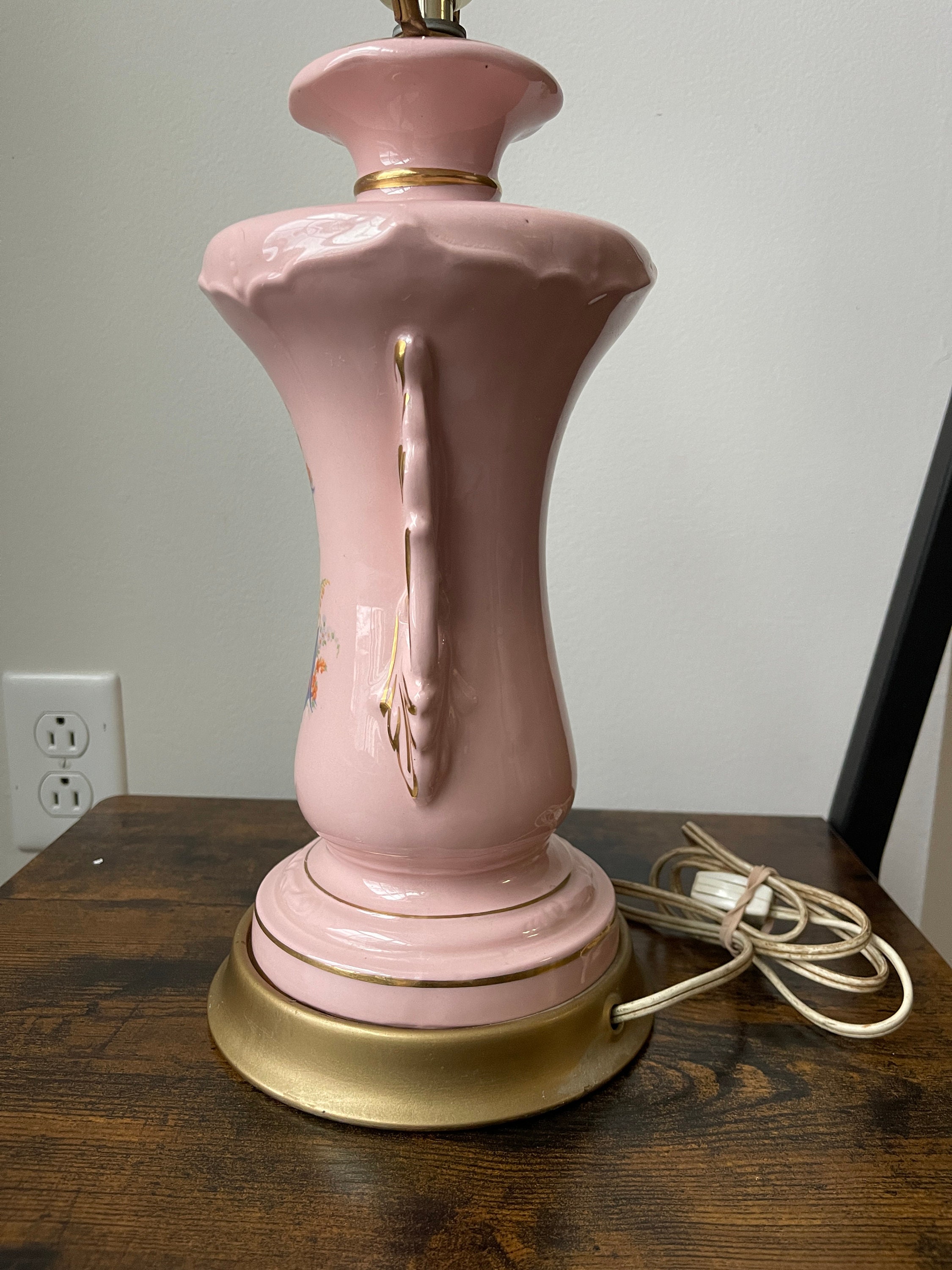 Vintage Pink and Gold Trim Porcelain Lamp With Flowers Romantic ...
