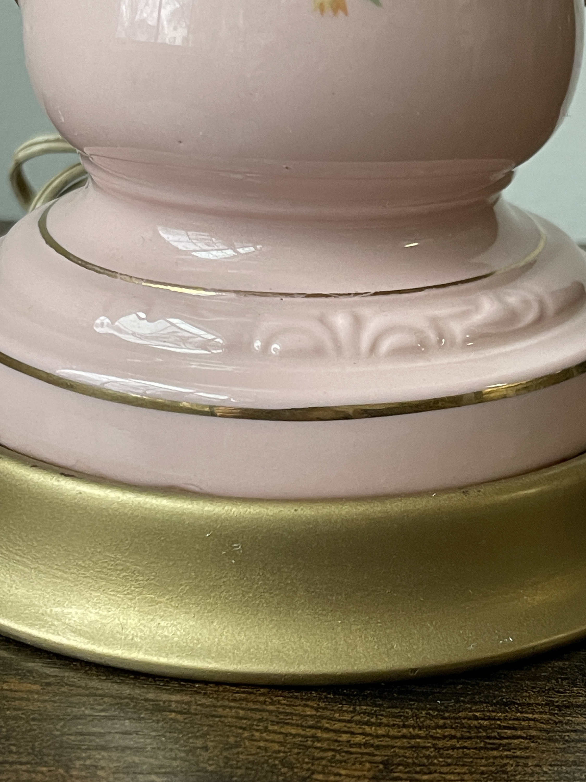 Vintage Pink and Gold Trim Porcelain Lamp With Flowers Romantic ...