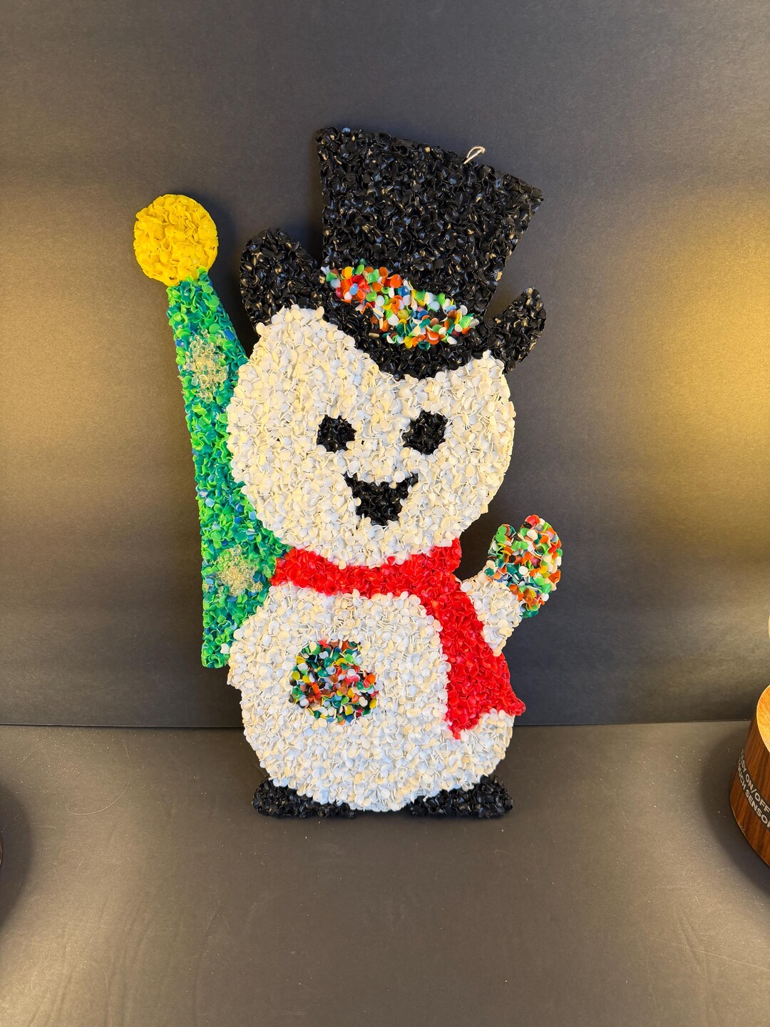 Vintage Melted Plastic Popcorn Snowman | Mid Century Christmas Holiday ...