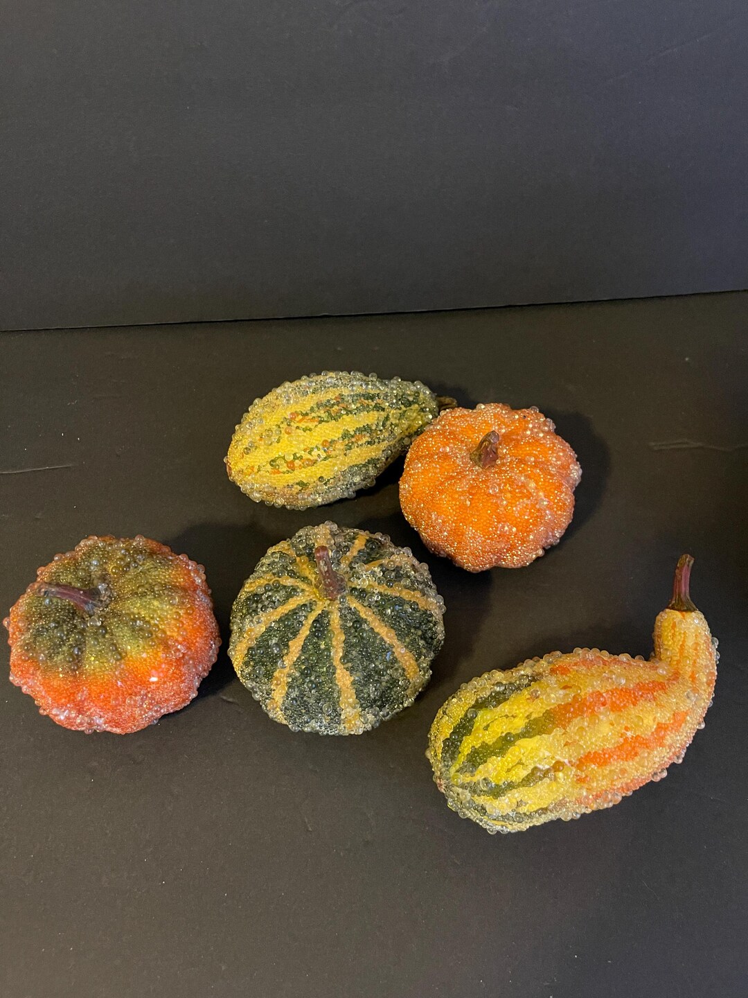 Vintage Set of 5 Beaded Sugared Gourds, Squash, Pumpkins | Fall Autumn ...