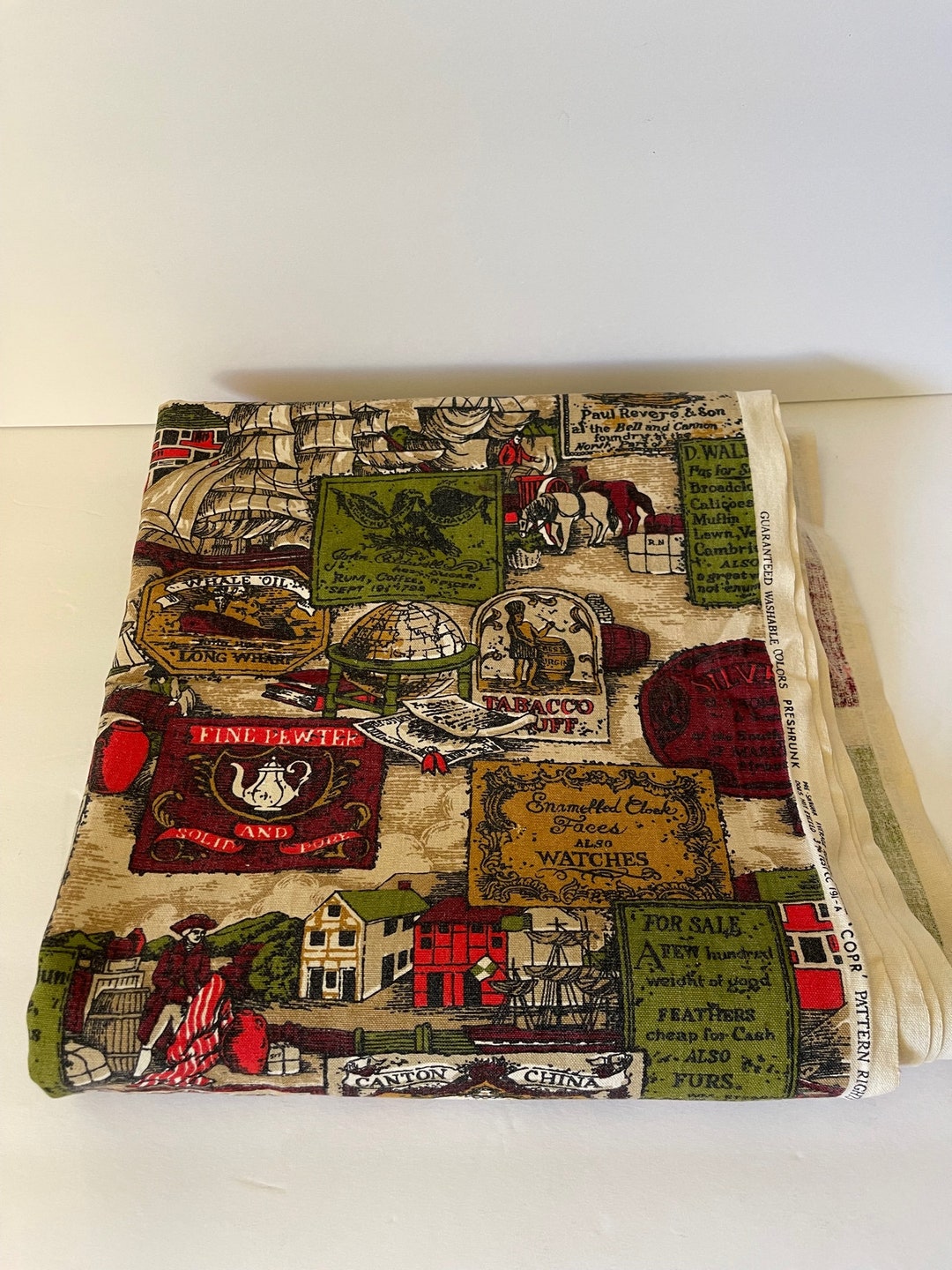 Vintage American Colonial Print Fabric 1970's Heavy - Etsy