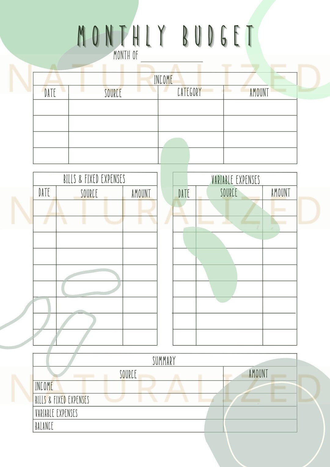 Digital Monthly Budget Template - Etsy