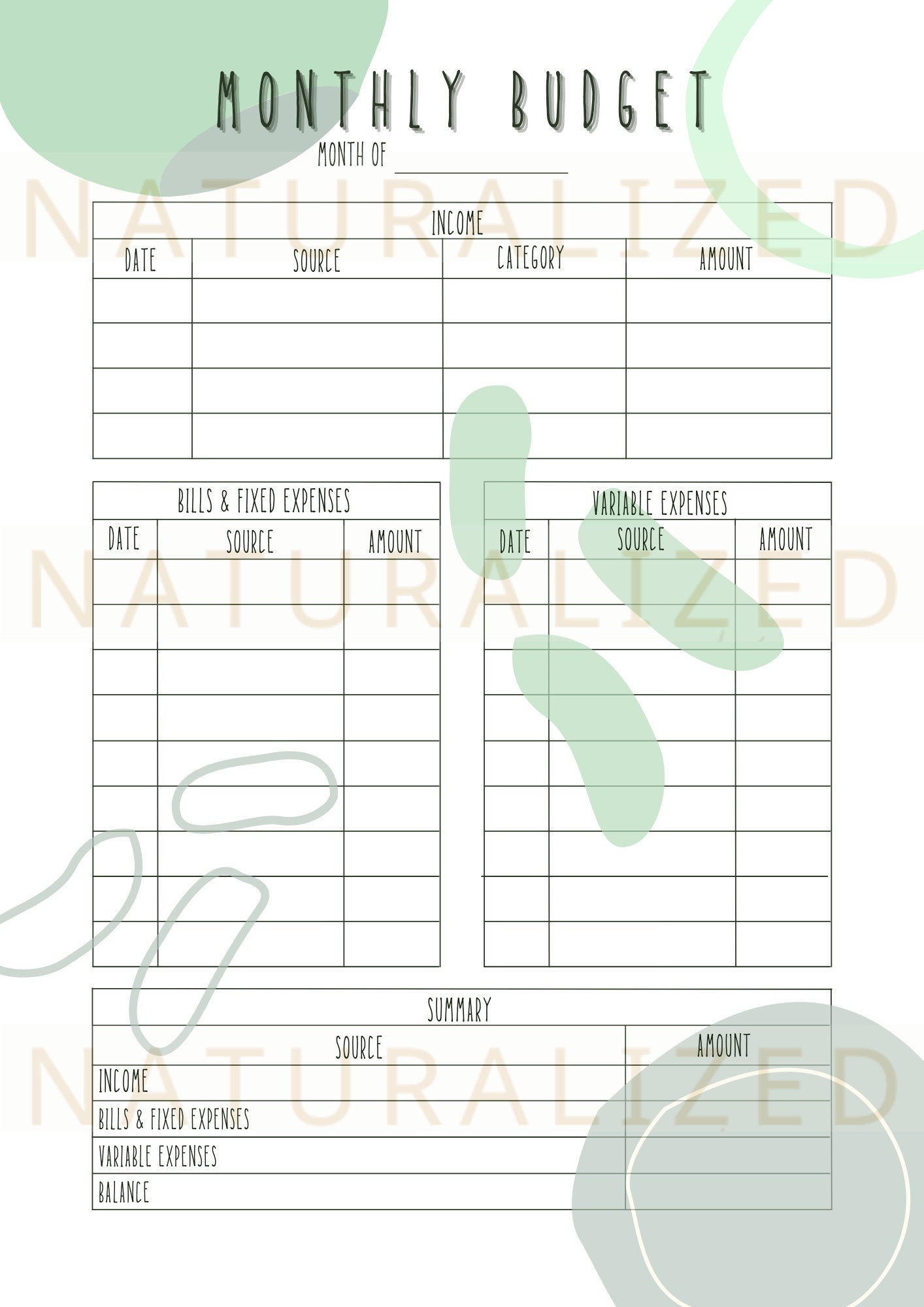 Digital Monthly Budget Template - Etsy