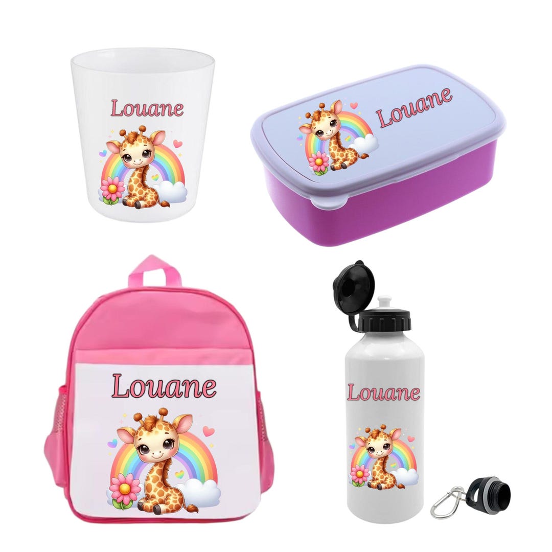 Giraffe Girl's Back-to-school Set: Personalized Bag, Water Bottle, Cup ...