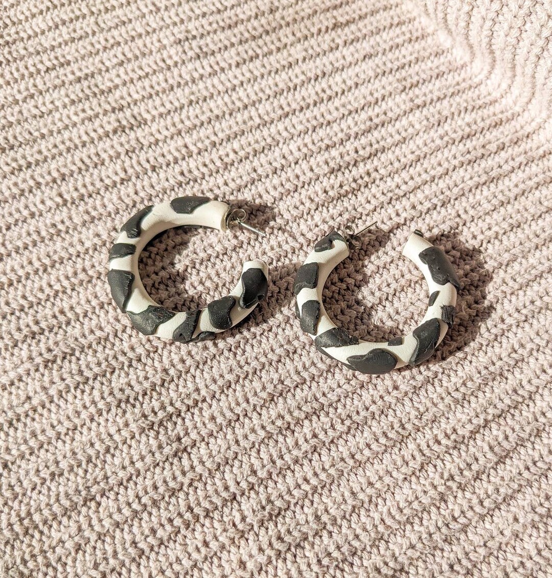 Cow Print Hoops MTO - Etsy