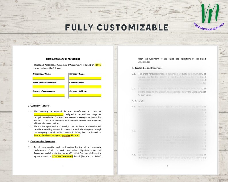 Fully Editable Brand Ambassador Agreement to Grow Your Business Social ...