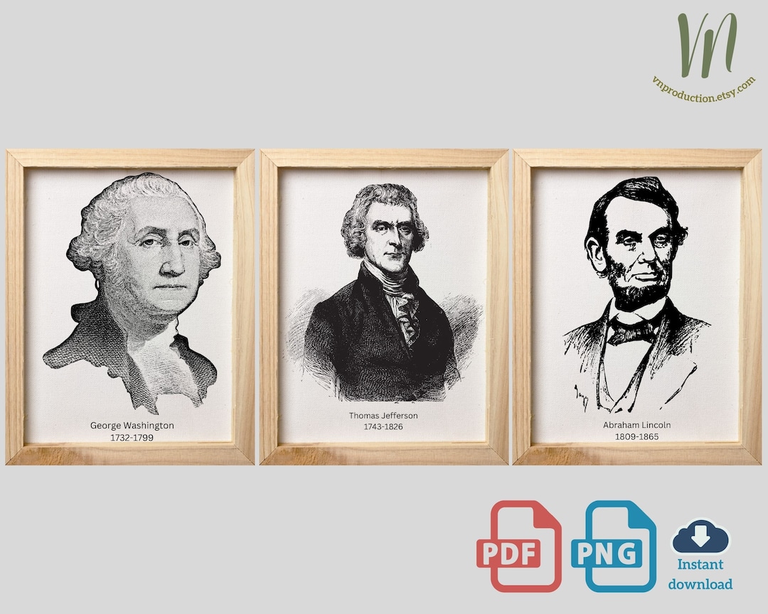 George Washington, Thomas Jefferson, Abraham Lincoln, Black and White ...