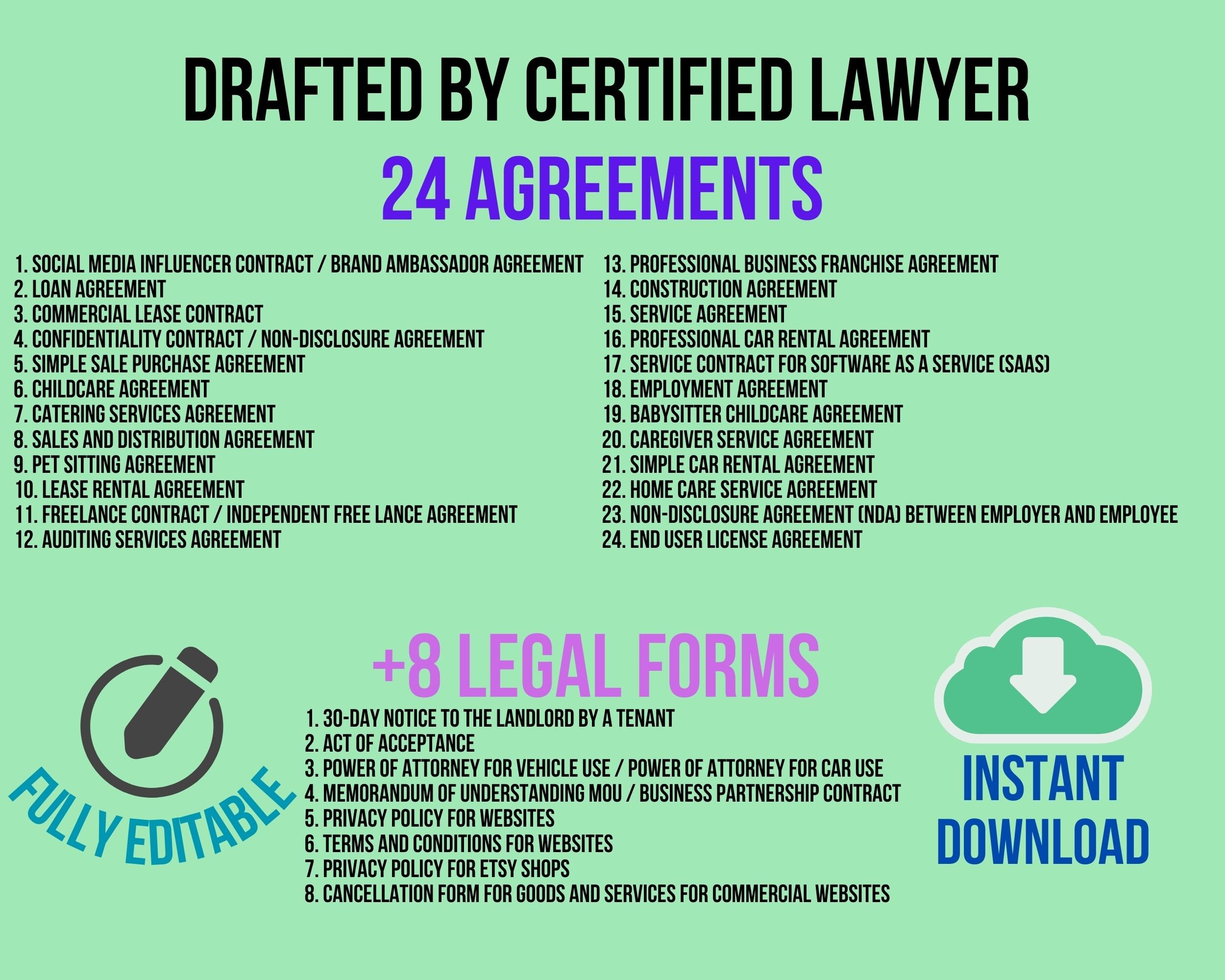 Grand Legal Bundle, Fully Editable Agreement Contract Templates and ...