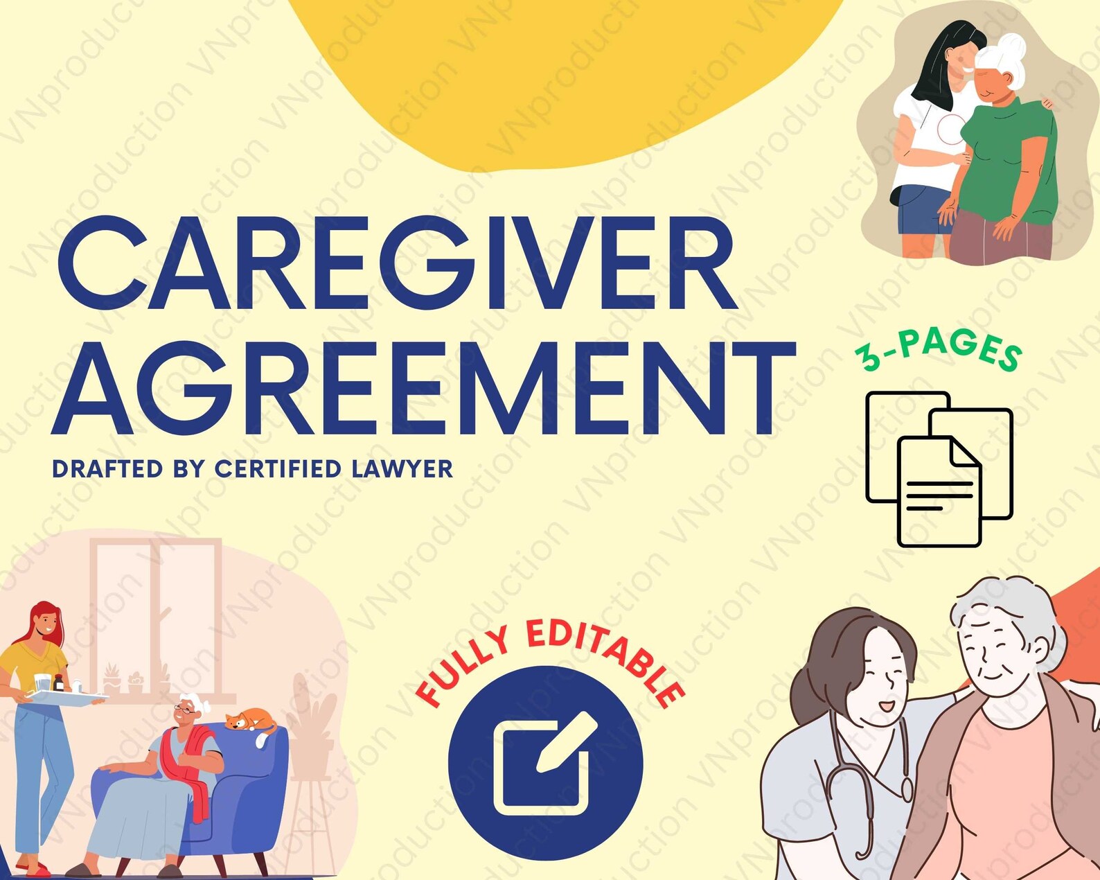Fully Editable Fillable Caregiver Service Agreement, Customisable ...