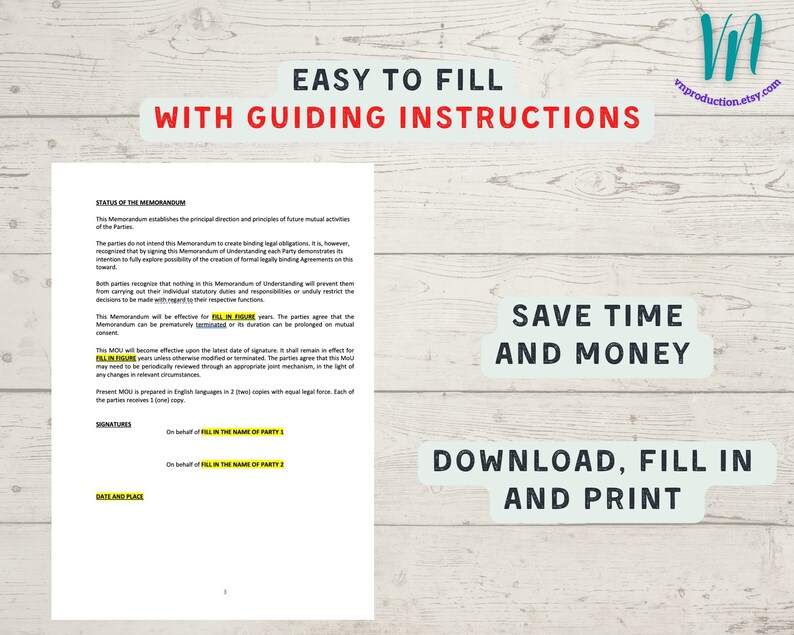 MEMORANDUM of UNDERSTANDING Mou Non-binding Agreement - Etsy