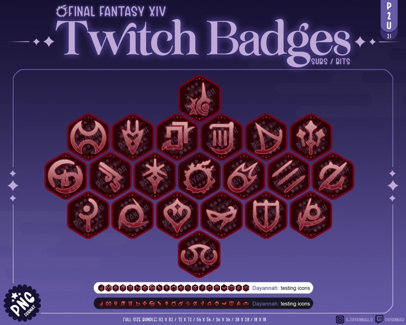 Final Tantasy XIV Twitch Sub Badges | Twitch Bit Badges | Badges | Bits | Discord | Red | Gaming ...