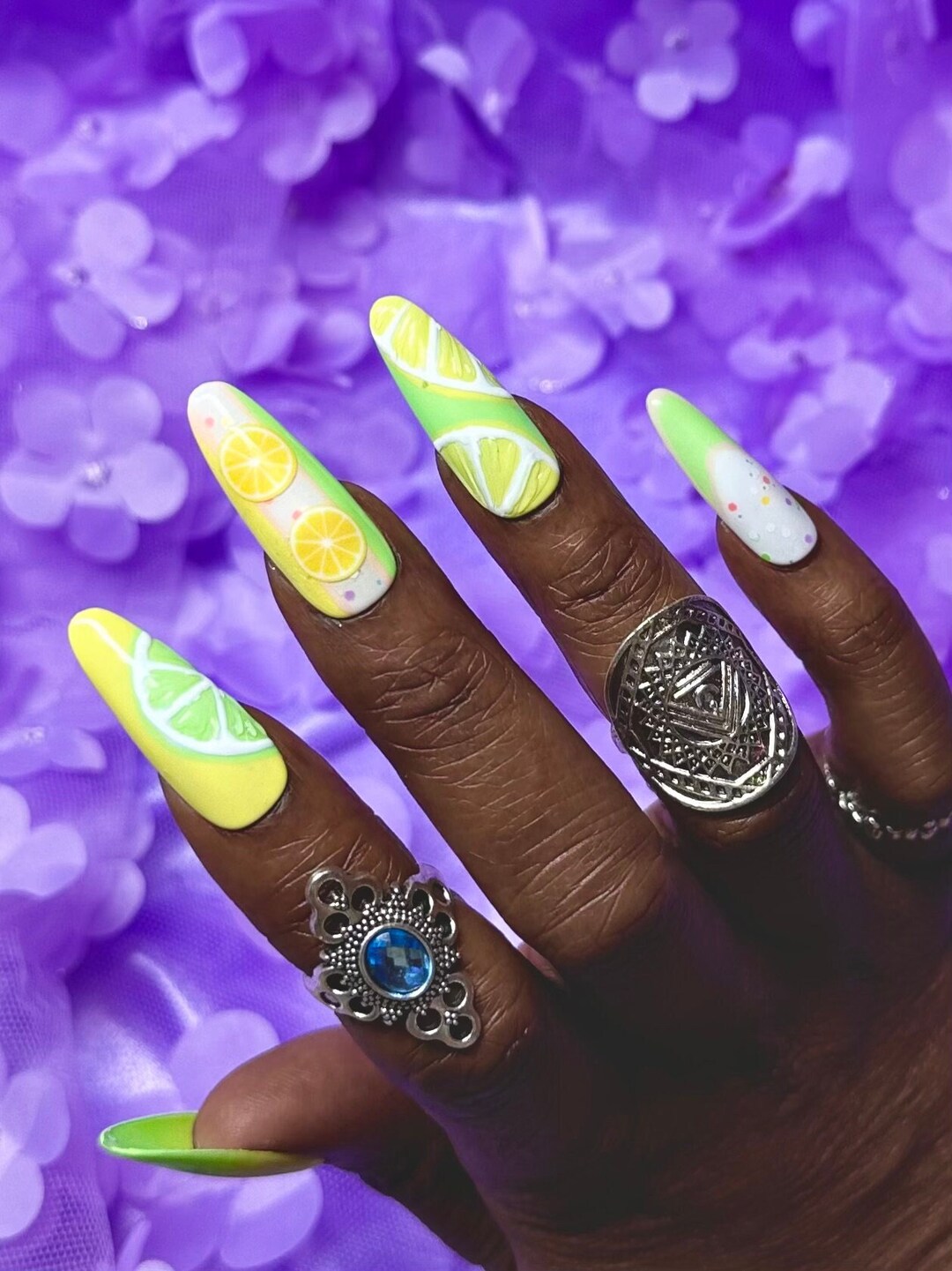 Lemon & Lime Press on Nails | Citrus Fake Nails - Etsy