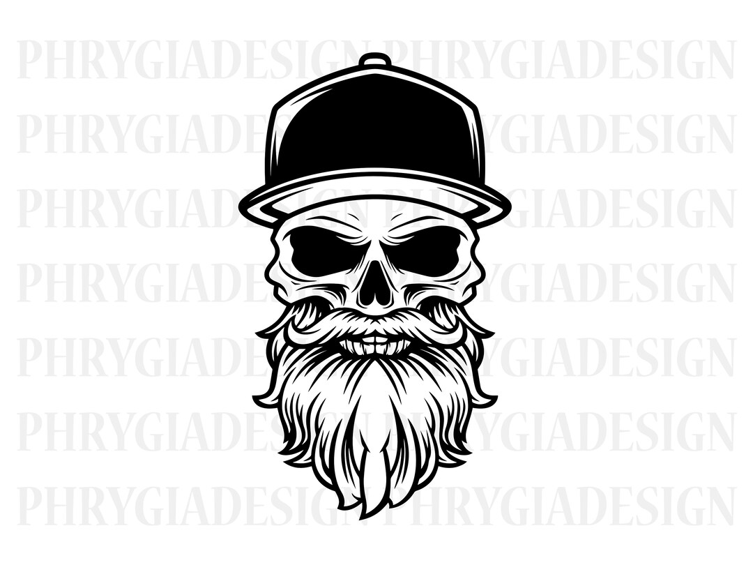 Bearded Skull Svg , Bearded Man Svg , Bearded Skull With Cap Svg ...