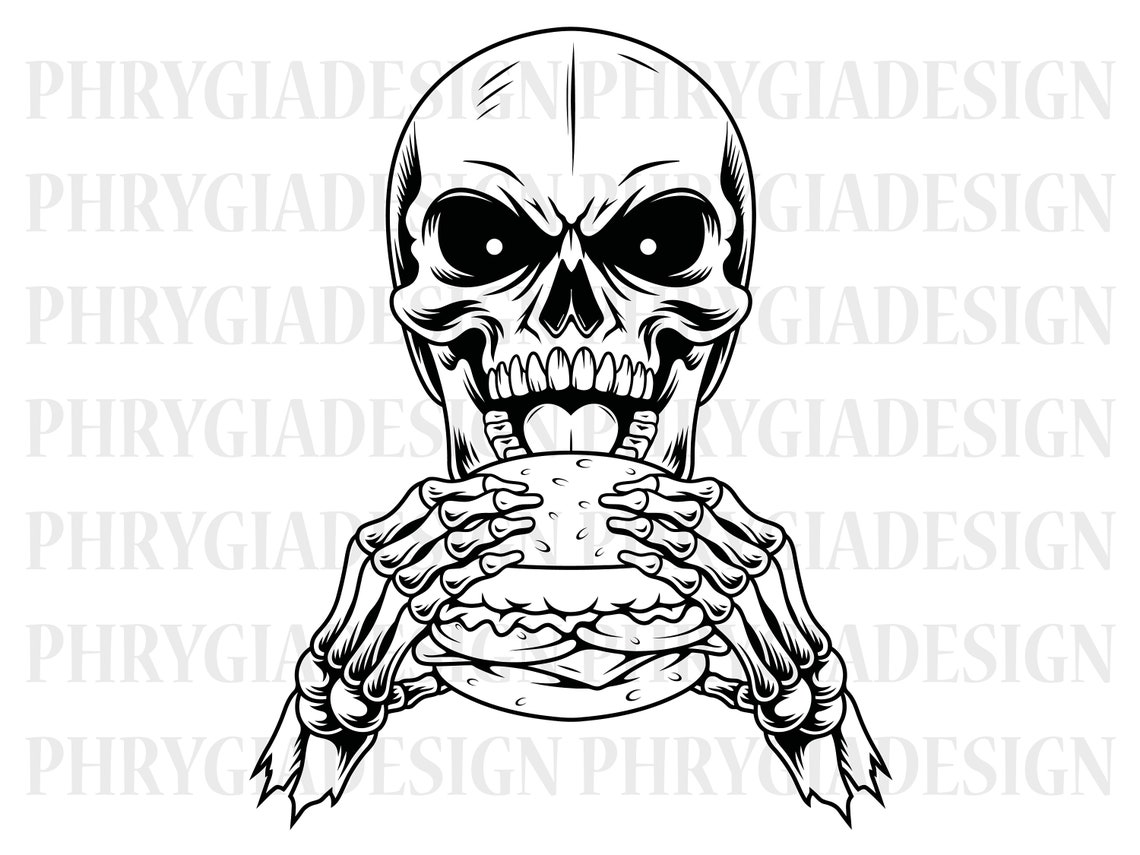 Skull Eating Burger Svg , Burger Svg , Hamburger Svg , Cheeseburger Svg ...