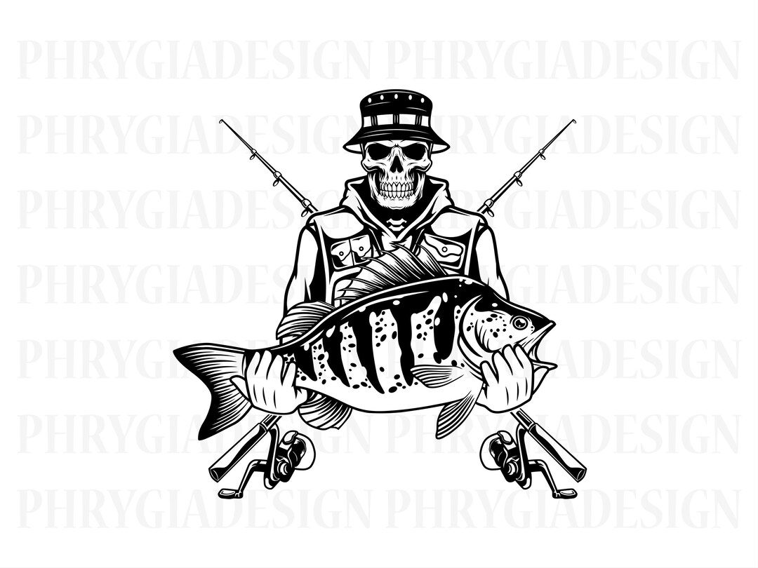 Skull Fisherman Svg Png , Fisherman Shirt Svg , Skeleton Fisherman Svg ...