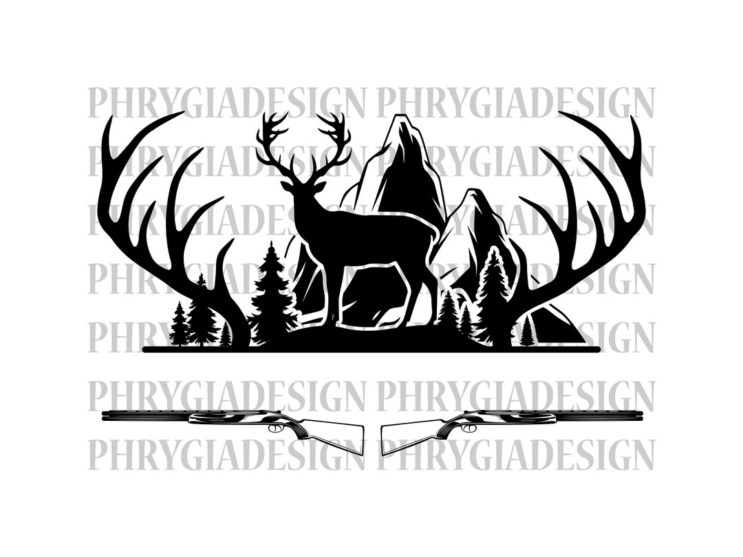 Deer Hunting Frame Svg Png , Deer Svg , Hunting Svg , Rifle Svg , Pine ...