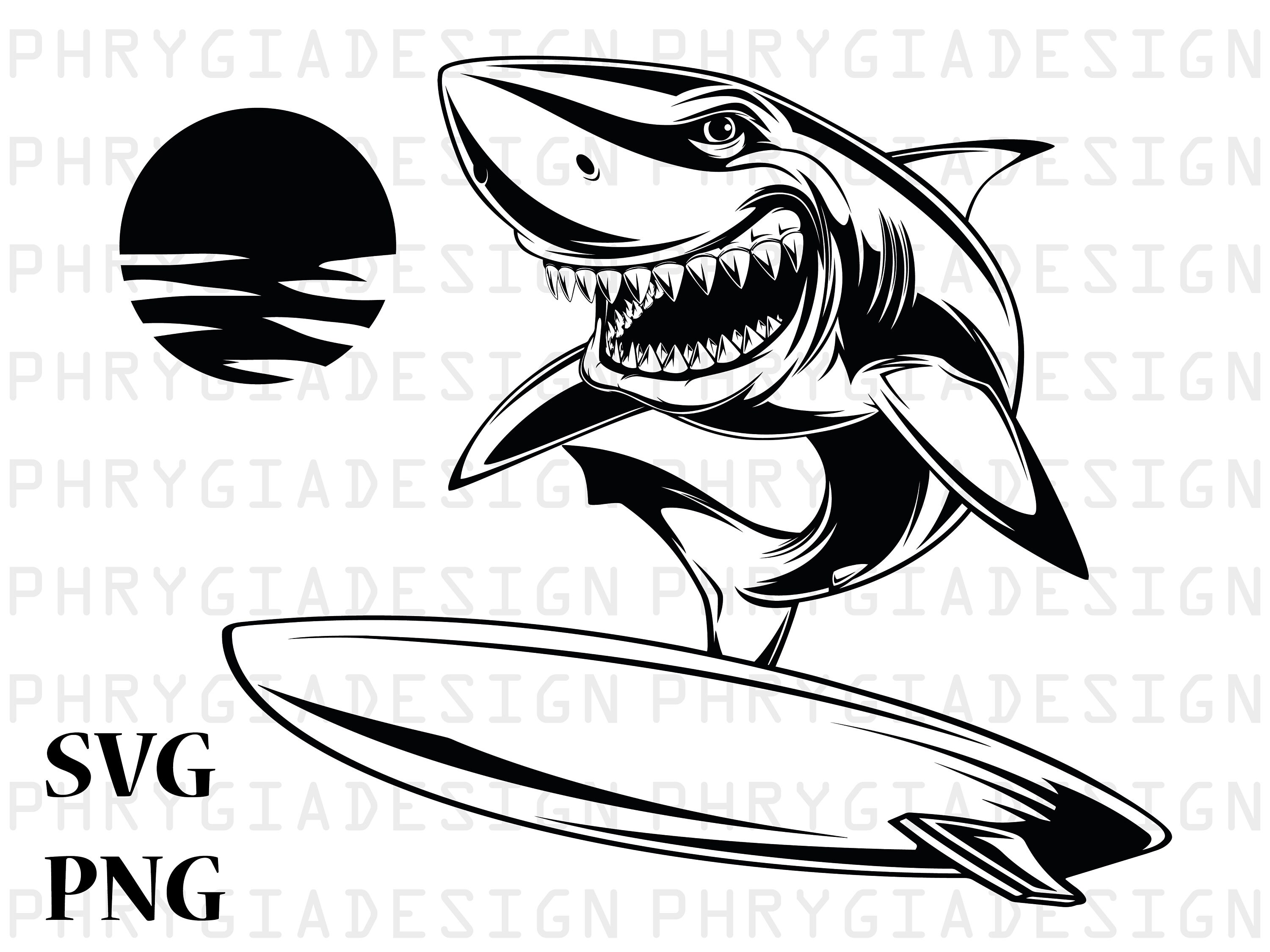 Surfing Shark Svg Png Shark Svg Shark Silhouette Shark - Etsy UK