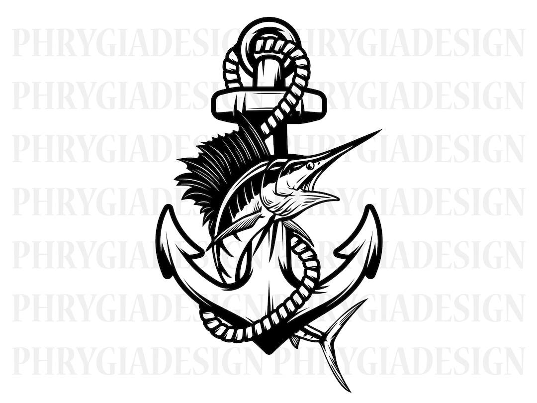 Sailfish and Anchor Svg , Sailfish Fishing Svg , Sailfish Svg , Fishing ...