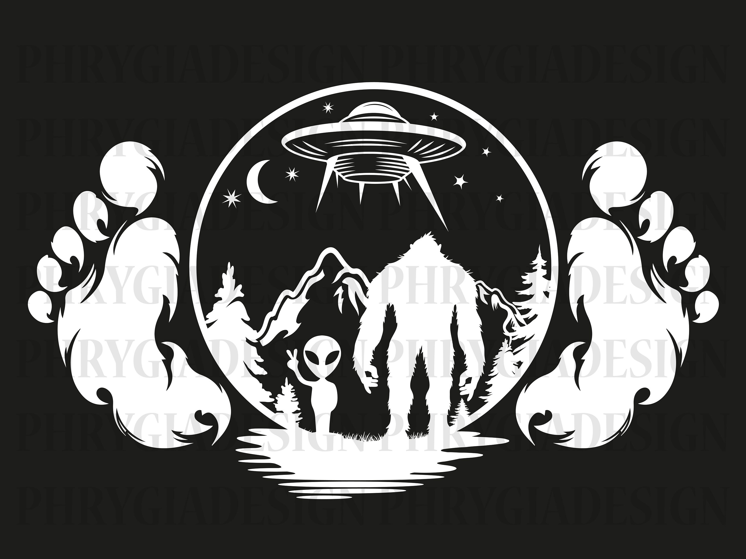 Bigfoot and Alien Svg Png , Bigfoot Svg , Alien Svg , Ufo Svg , Yeti ...
