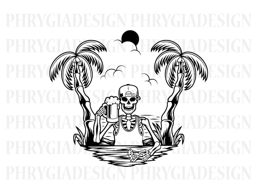 Funny Summer Skeleton Svg , Beach Skull Svg , Summer Svg , Skeleton ...