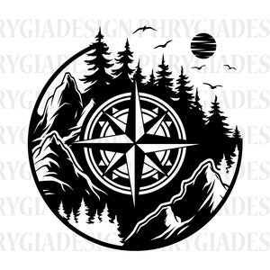 Mountain Compass Svg , Compass Svg , Forest Svg , Nature Svg ...