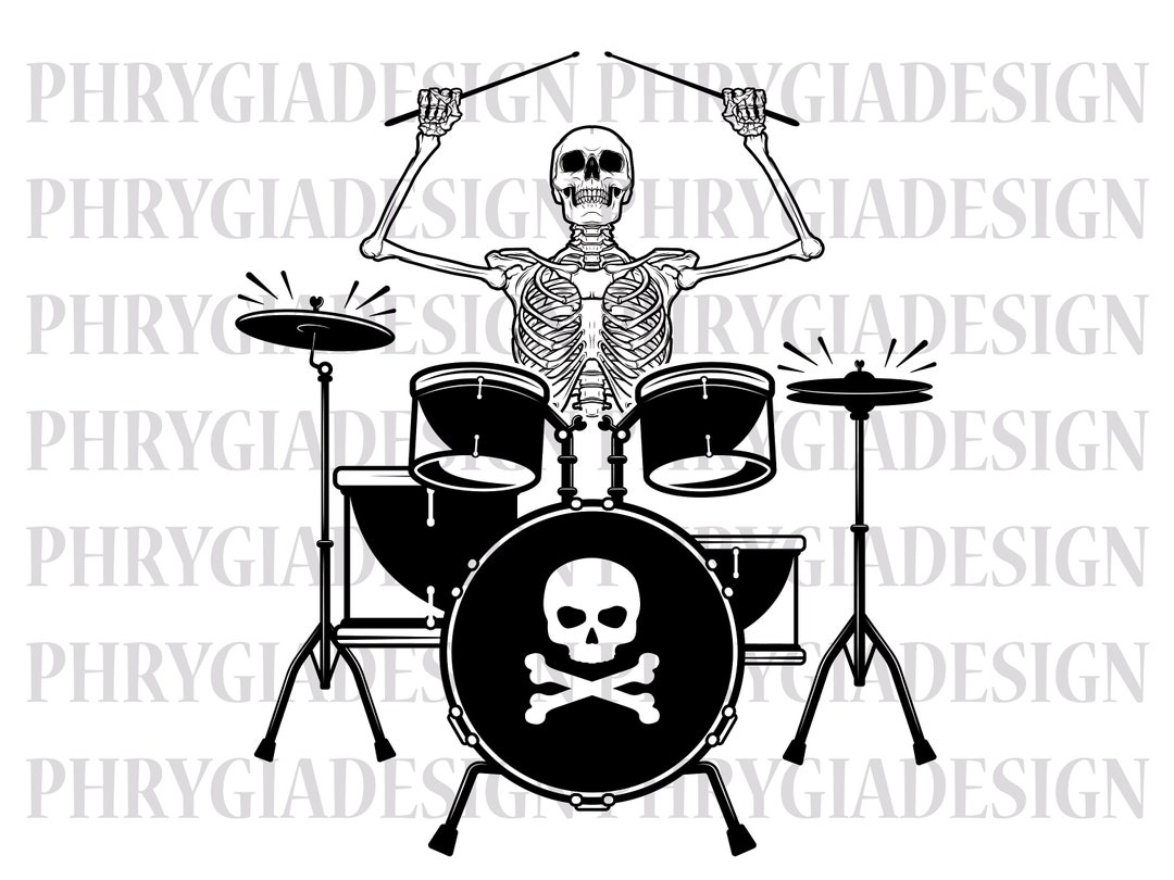 Skeleton Drummer Svg , Rock and Roll Svg , Skull Drummer Svg , Skull ...