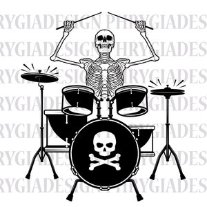 Skeleton Drummer Svg , Rock and Roll Svg , Skull Drummer Svg , Skull ...