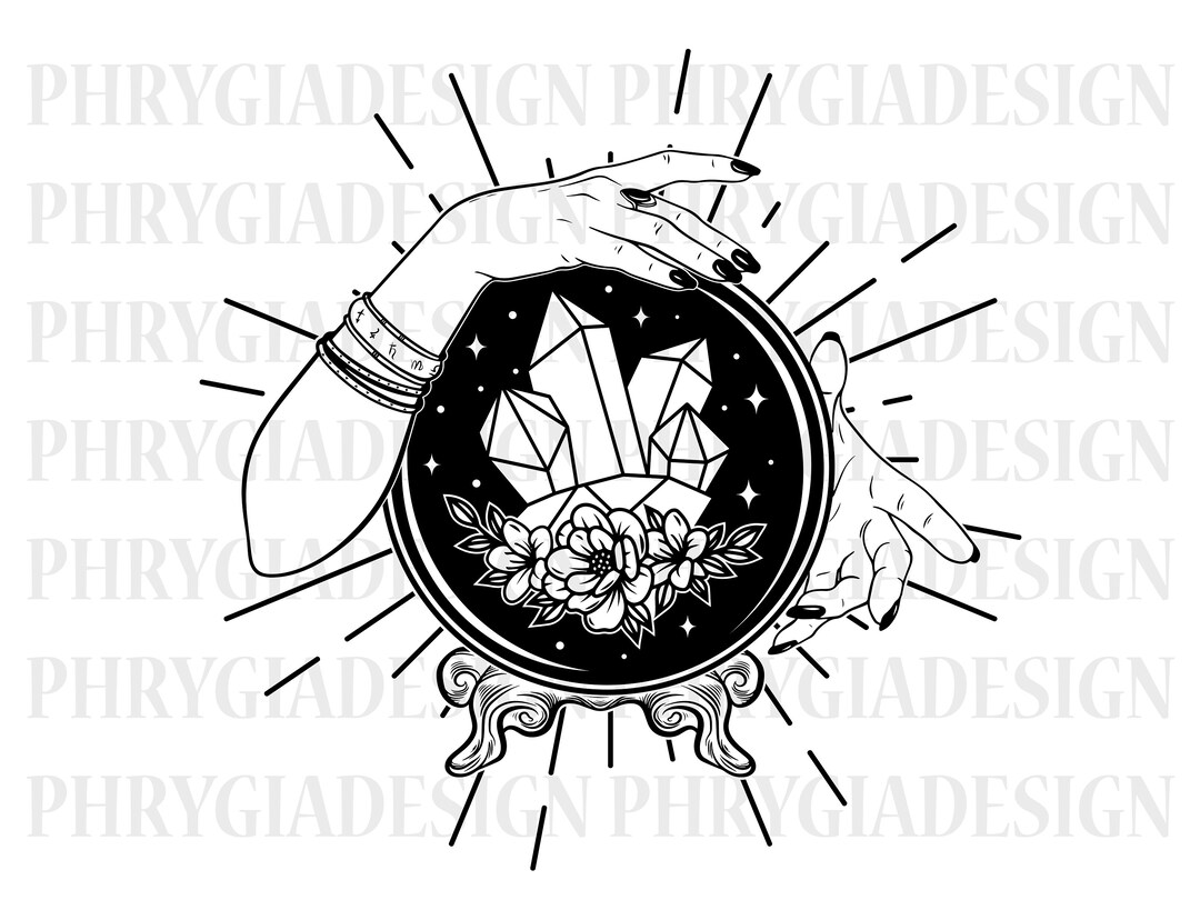 Crystal Ball Svg Png , Mystical Svg , Crystal With Flower Svg , Floral ...
