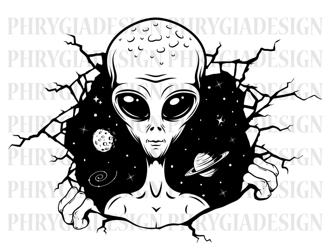 Alien Coming Out of Wall Svg Alien Break Through Wall Svg - Etsy