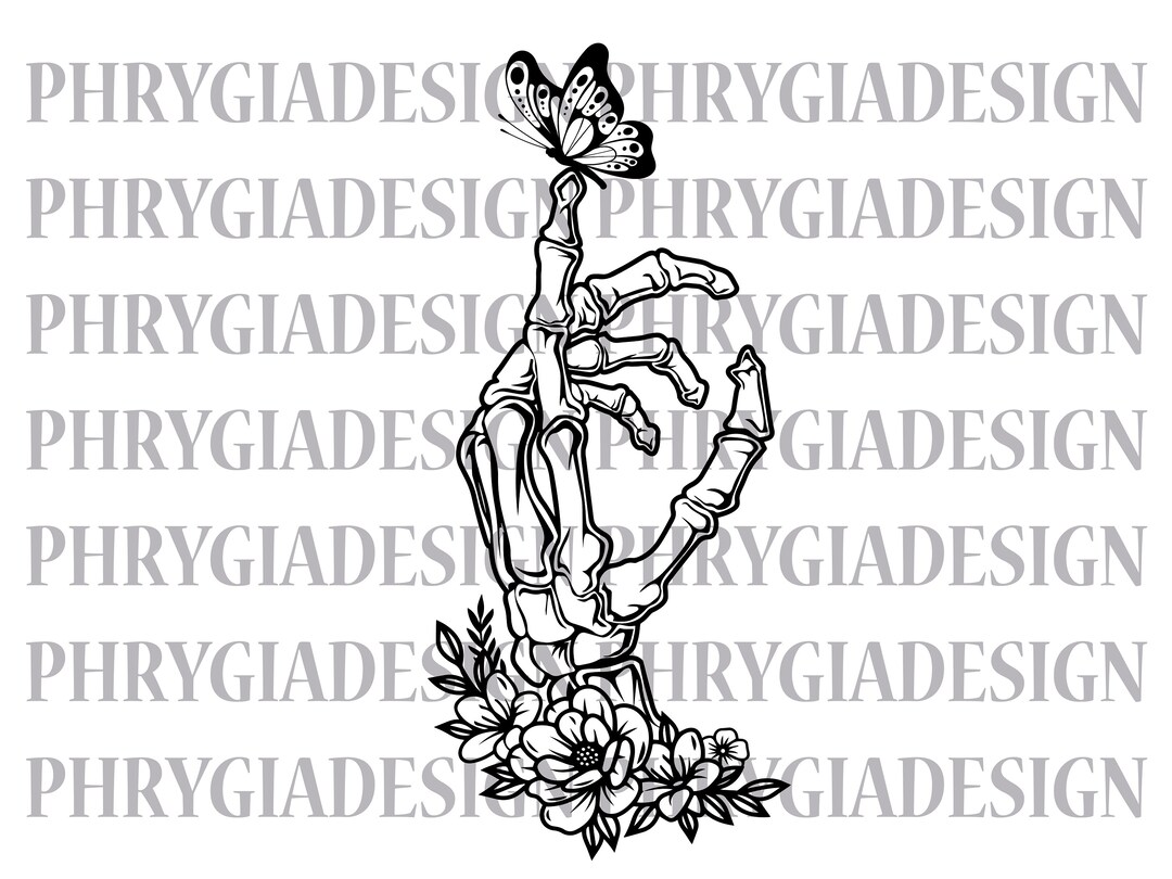 Floral Skeleton Hand With Butterfly Svg , Skeleton Hand Svg , Skeleton ...
