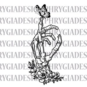 Floral Skeleton Hand With Butterfly Svg , Skeleton Hand Svg , Skeleton ...