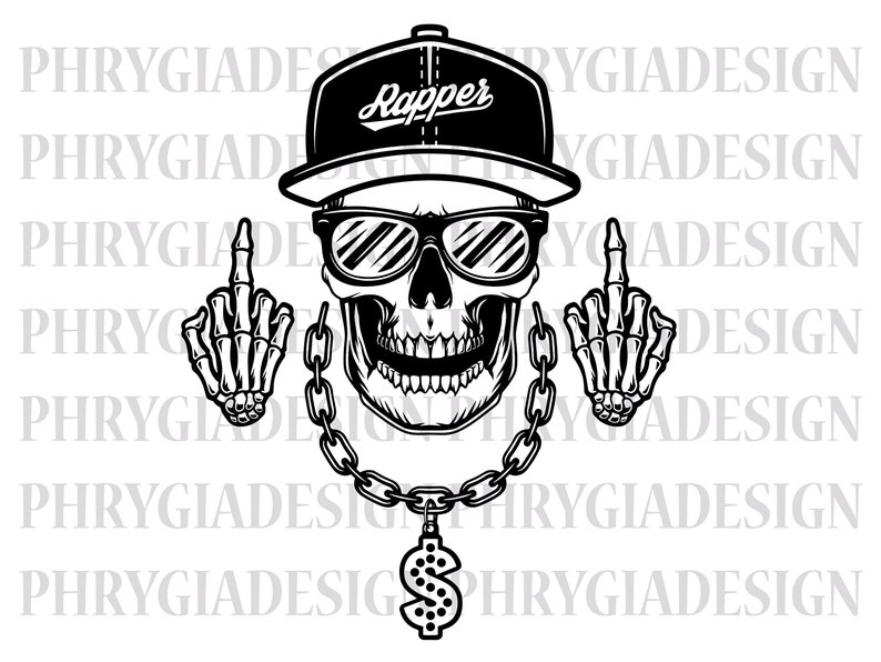Rapper Skull Svg Png Rapper Cool Skull Svg Skull Middle - Etsy