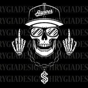 Rapper Skull Svg Png , Rapper Cool Skull Svg , Skull Middle Finger Svg ...