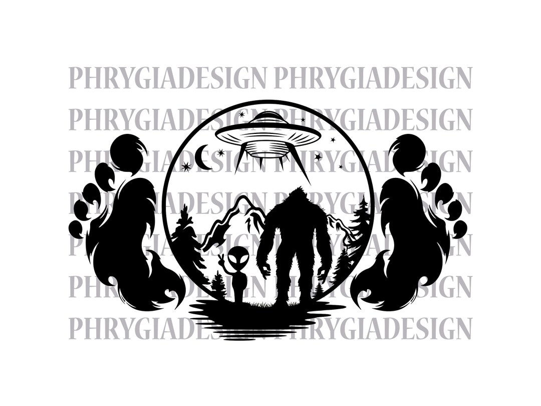 Bigfoot and Alien Svg Png , Bigfoot Svg , Alien Svg , Ufo Svg , Yeti ...