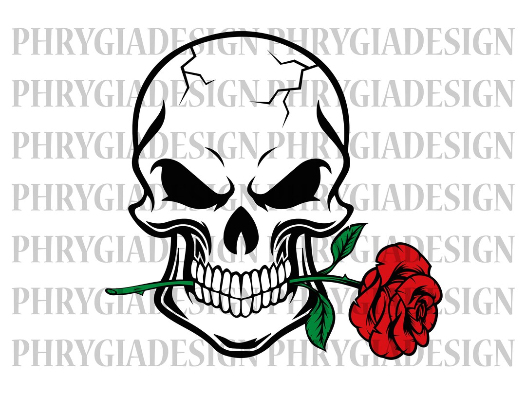Skull Rose Svg , Skull Biting Rose SVG , Skull T-shirt , Rose Svg ...