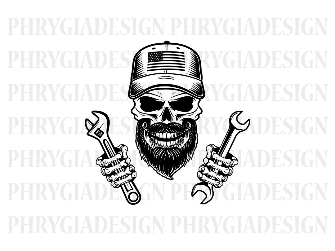 Skull Mechanic Svg , Bearded Skull Svg , Skull Svg , Wrenches Svg ...