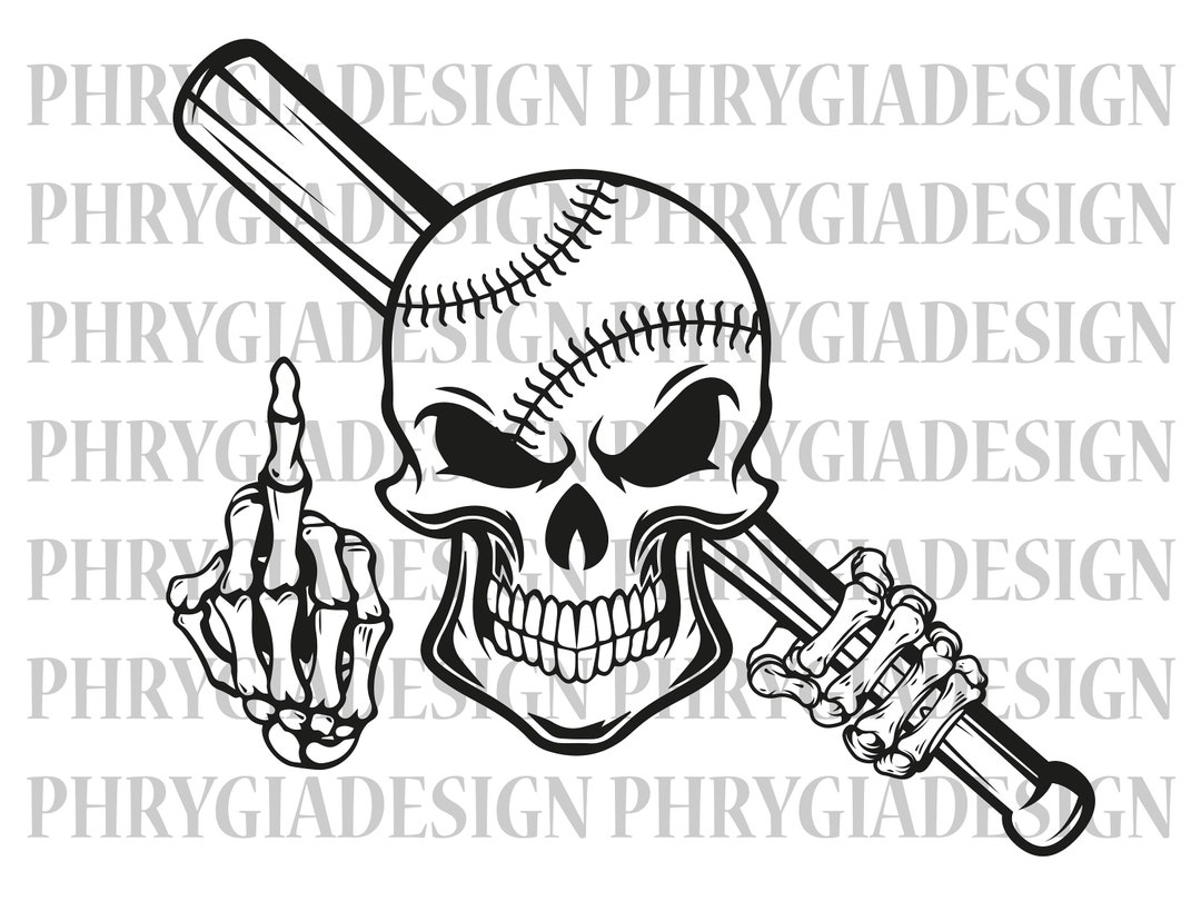 Baseball Skull Svg Png Skull Middle Finger Svg Softball - Etsy