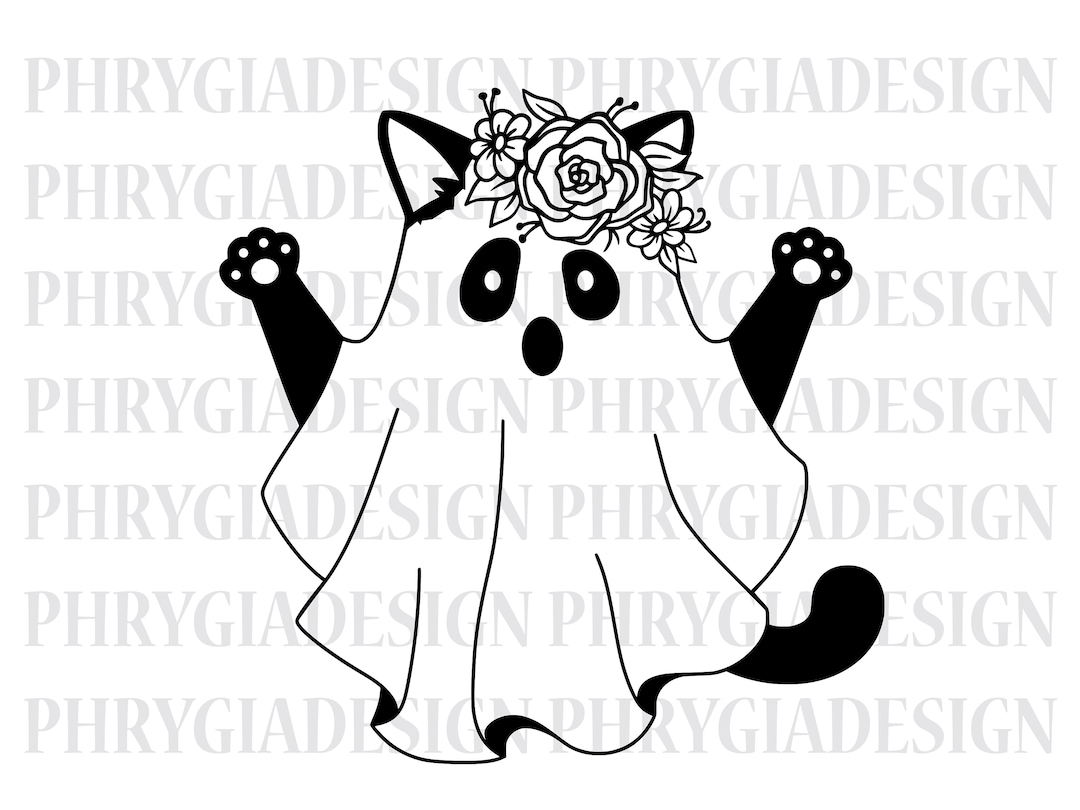 Ghost Cat Svg , Halloween Svg , Halloween Png , Floral Cat Svg , Floral ...