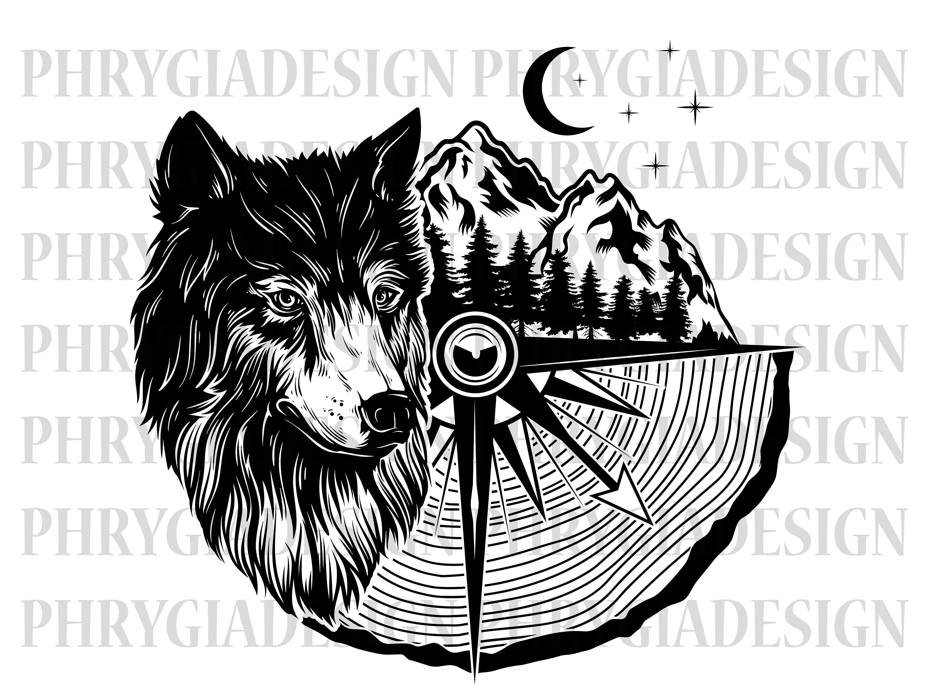 Wolf Compass Svg Png , Mountain Wolf Svg , Wolf Shirt Svg , Forest Svg ...