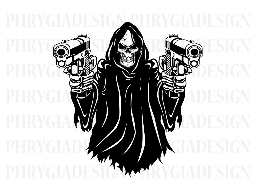 Grim Reaper Pistols Svg Png , Skeleton Svg , Death Svg , Horror T-shirt ...